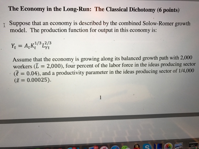 Solved The Economy in the Long-Run: The Classical Dichotomy | Chegg.com