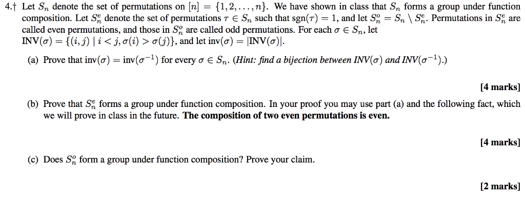 Solved 4.t Let Sn denote the set of permutations on | Chegg.com