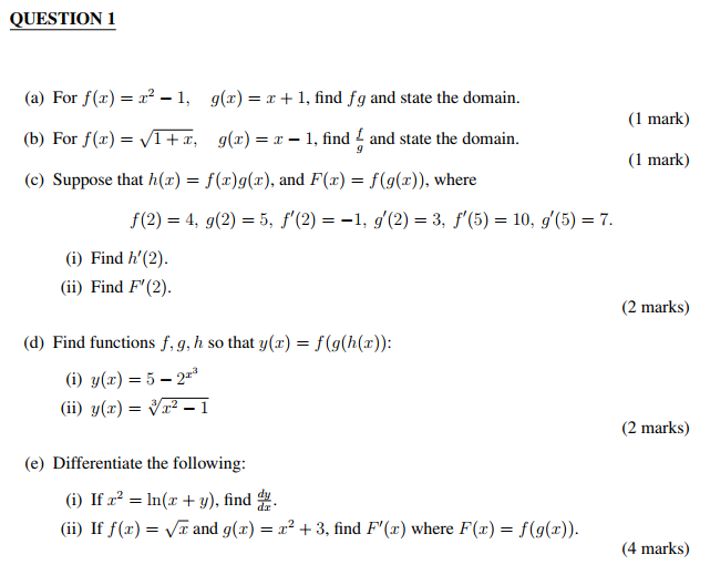 Solved QUESTION 1 (a) For f(x) 2,2-1, g(x) x + 1, find fg | Chegg.com