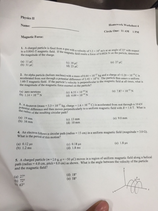 Solved Physies II Name: Homework Worksheet 4 Cirele One: 11 | Chegg.com