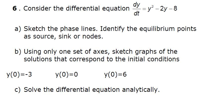 Solved Consider the differential equation dy/dt = y^2-2y-8 | Chegg.com