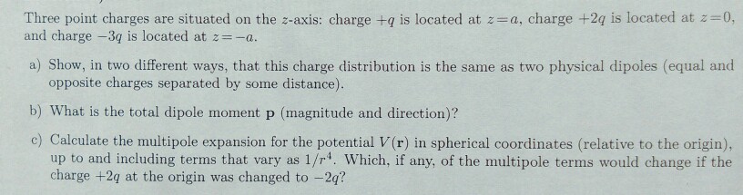 Solved Three point charges are situated on the z-axis: | Chegg.com