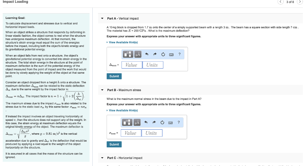 Solved Impact Loading Learning Goal: Part A- Vertical impact | Chegg.com