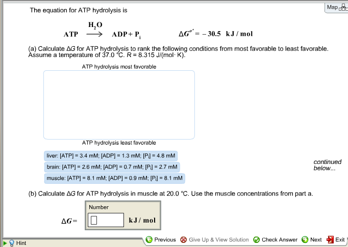 Solved The equation for ATP hydrolysis is Calculate delta G | Chegg.com