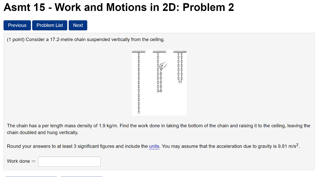 Solved Asmt 15 - Work and Motions in 2D: Problem 2 Previous | Chegg.com