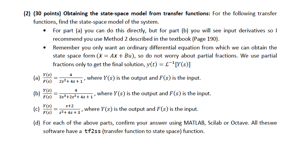 Solved Obtaining the state-space model from transfer | Chegg.com