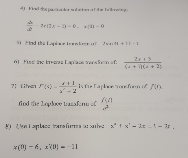 Solved 4) Find the particular solution of the following: dr | Chegg.com