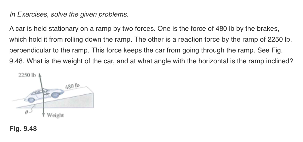 Solved A car is held stationary on a ramp by two forces. One | Chegg.com