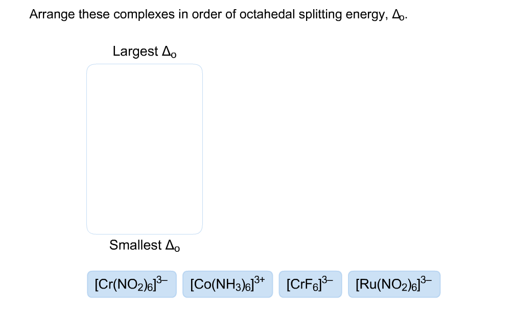 Solved Arrange these complexes in order of octahedal | Chegg.com