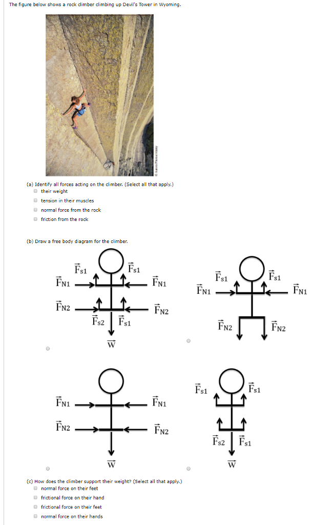 Solved The figure below shows a rock climber climbing up | Chegg.com