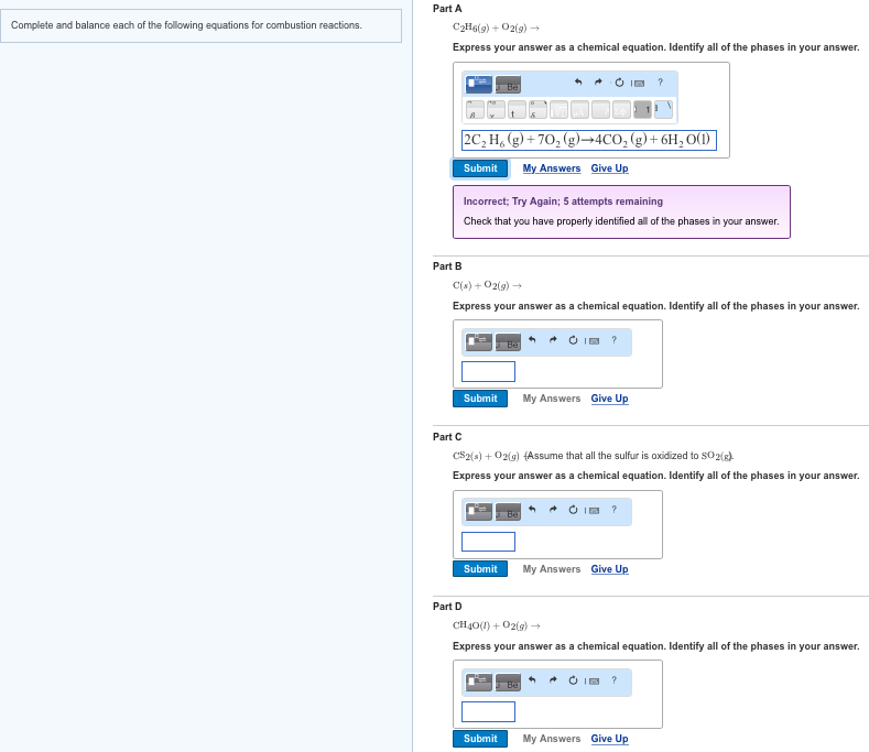 Solved Part A Complete and balance each of the following | Chegg.com