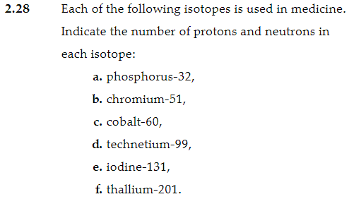Solved 2.28 Each of the following isotopes is used in | Chegg.com