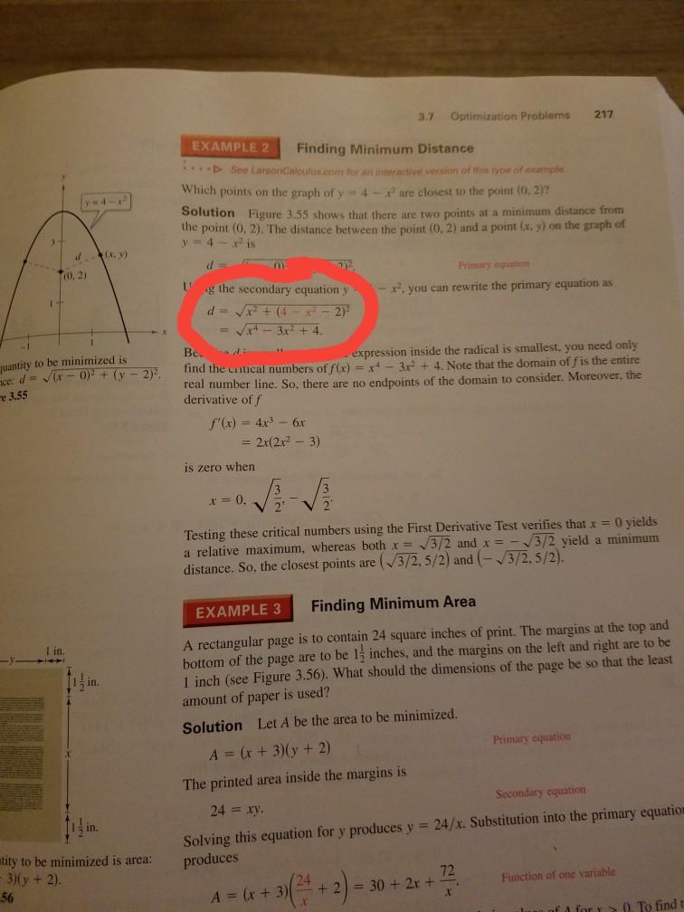 Solved 3.7 Optimization Problems 217 EXAMPLE 2 Finding | Chegg.com