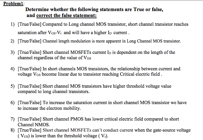 Solved Compared to Long channel MOS transistor, short | Chegg.com