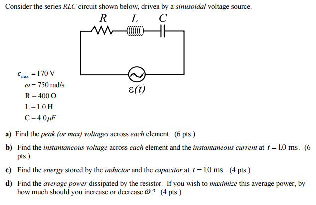 Solved Consider the series RLC circuit shown below, driven | Chegg.com