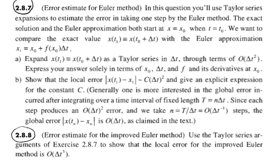 Solved 2.8.7 (Error estimate for Euler method) In this | Chegg.com
