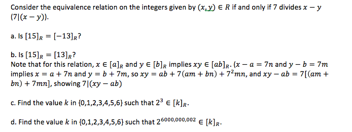 Solved Consider the equivalence relation on the integers | Chegg.com