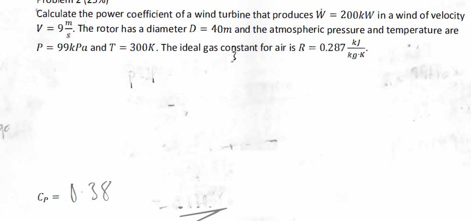 Solved Calculate the power coefficient of a wind turbine | Chegg.com