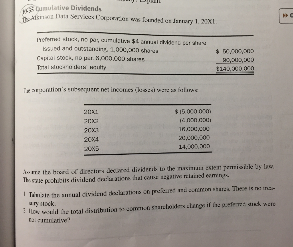 Solved d35 Cumulative Dividends tkinson Data Services | Chegg.com