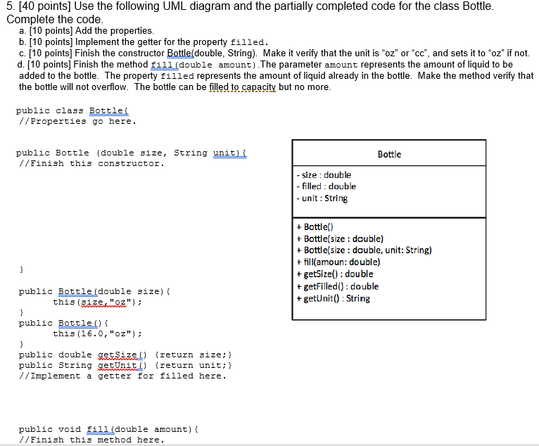 Solved 5 40 Points Use The Following Uml Diagram And The