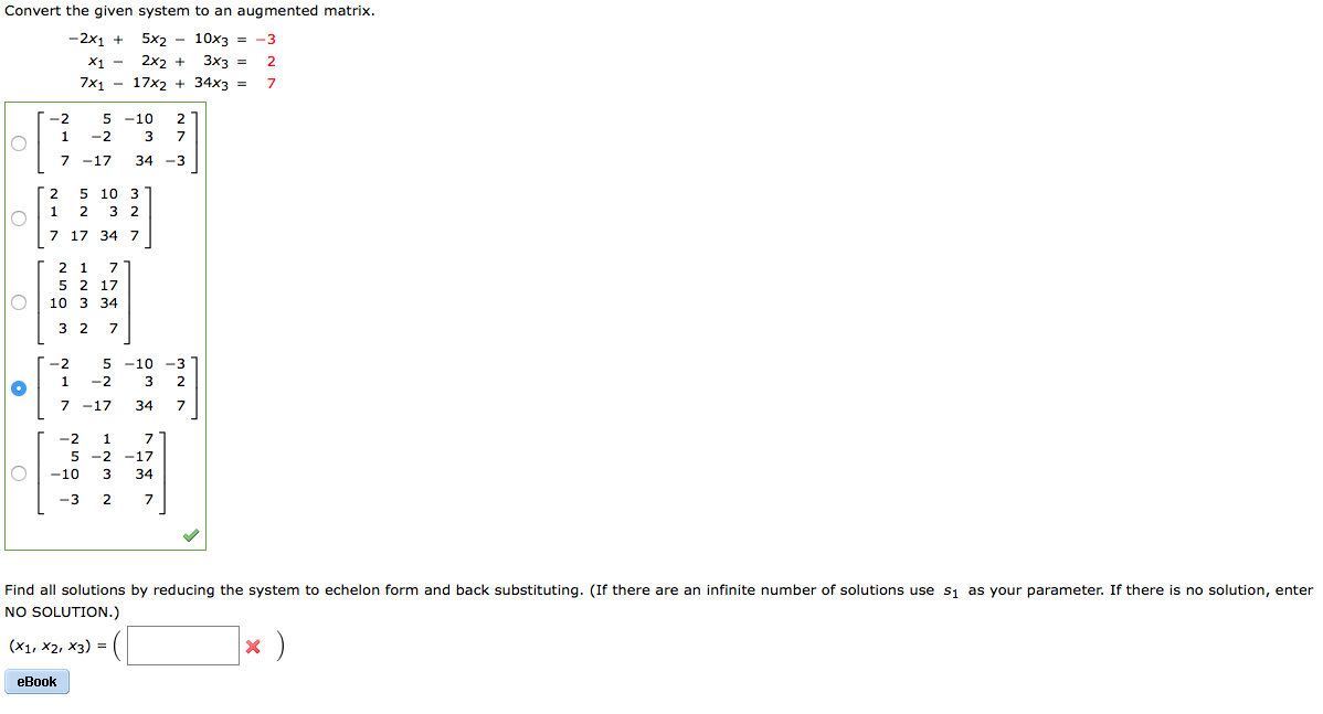 Solved Convert the given system to an augmented matrix. | Chegg.com