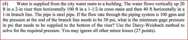 Solved Water is supplied from the city water main to a | Chegg.com