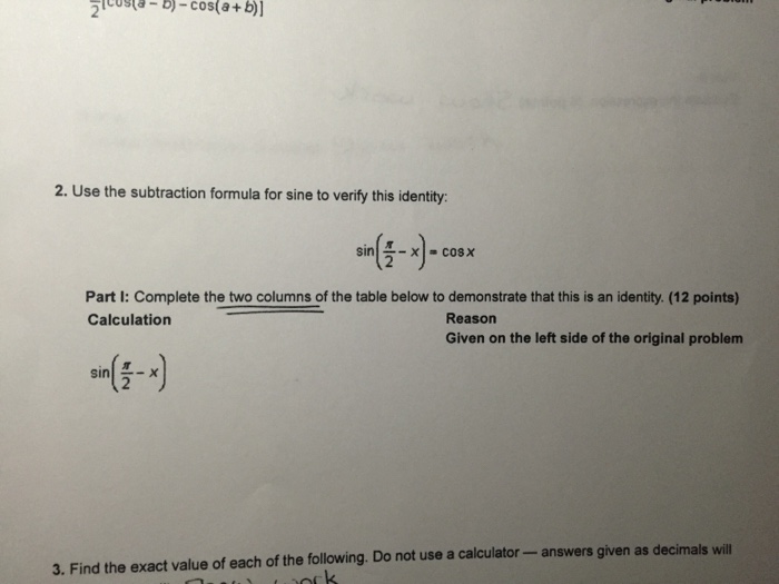 Solved 2. Use the subtraction formula for sine to verify | Chegg.com