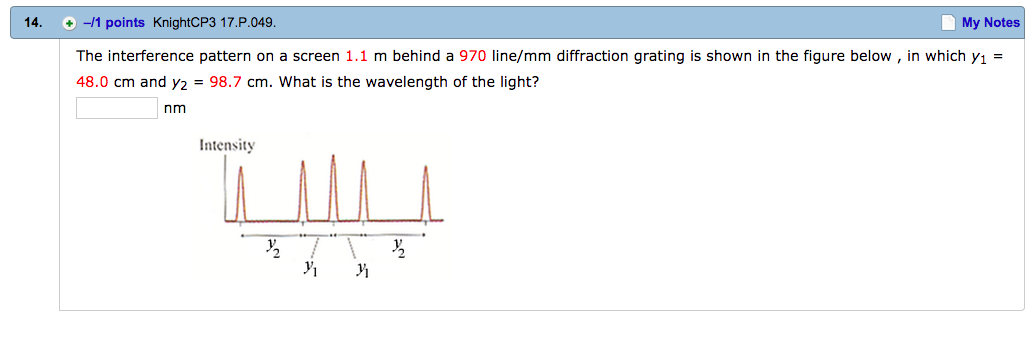 Solved The interference pattern on a screen 1.1 m behind a | Chegg.com