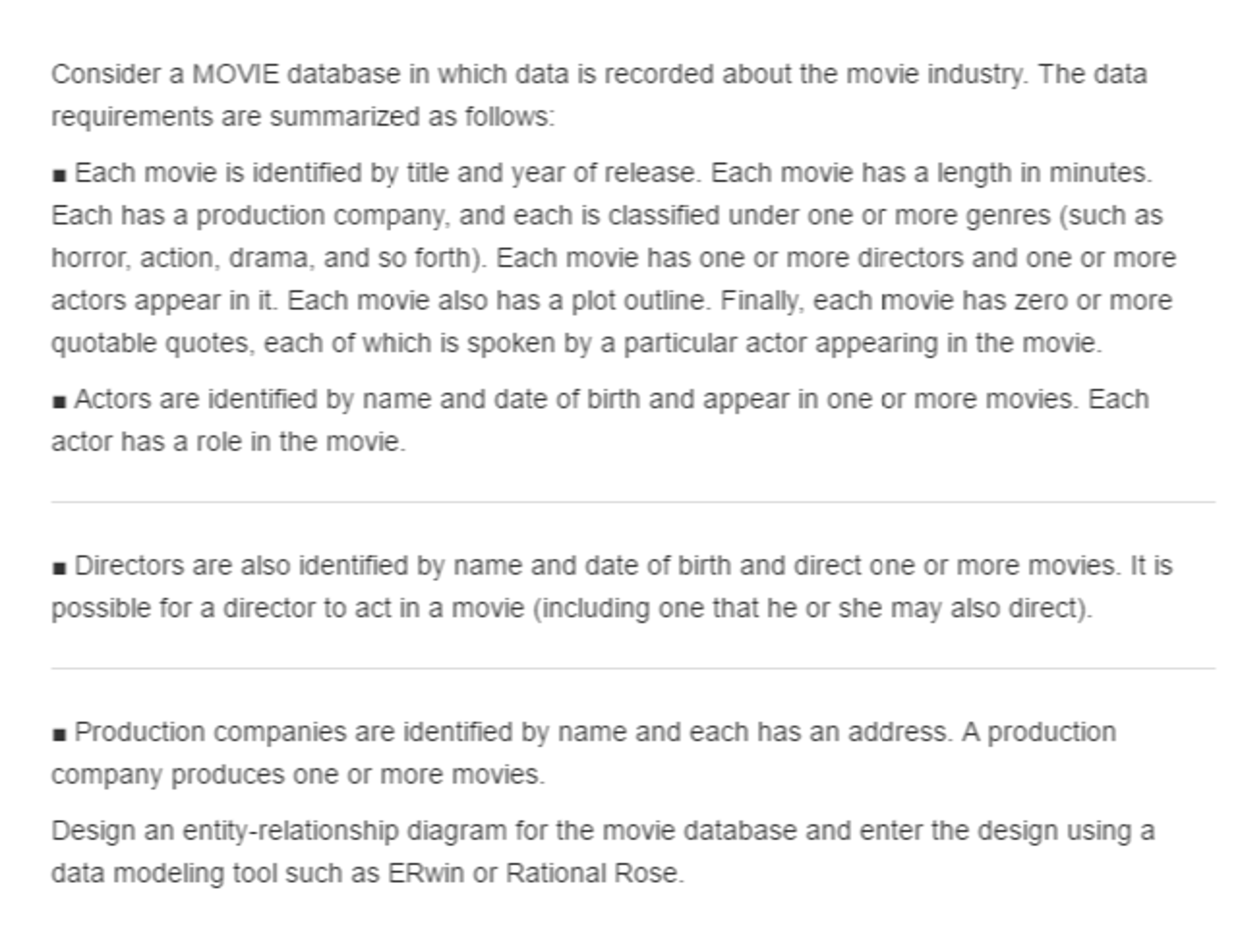 Consider a MOVIE database in which data is recorded | Chegg.com