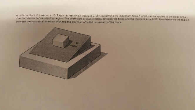Solved A uniform block of mass m 10.5 kg is at rest on an | Chegg.com