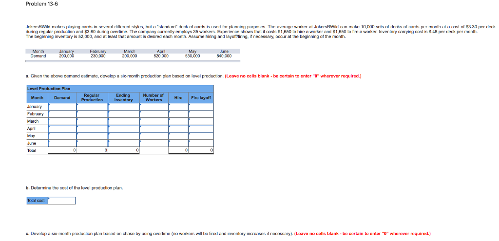 Solved Problem 13-6 JokersRWild makes playing cards in | Chegg.com