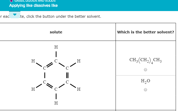 Solved ES, LIGUIDS AND SOLIDS Applying like dissolves like | Chegg.com
