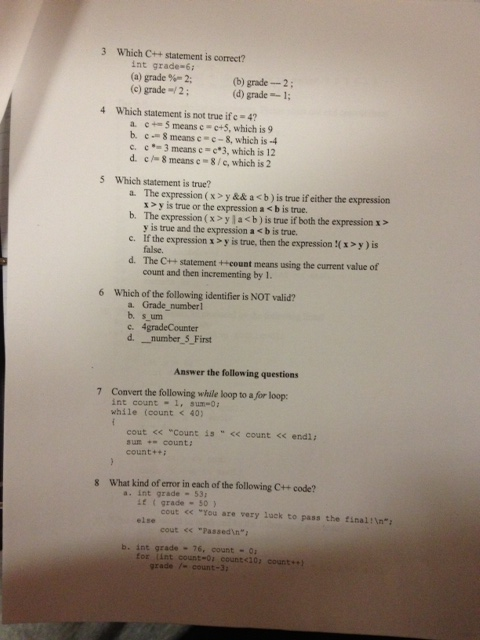 Solved Which of the following is the correct C++ statements | Chegg.com