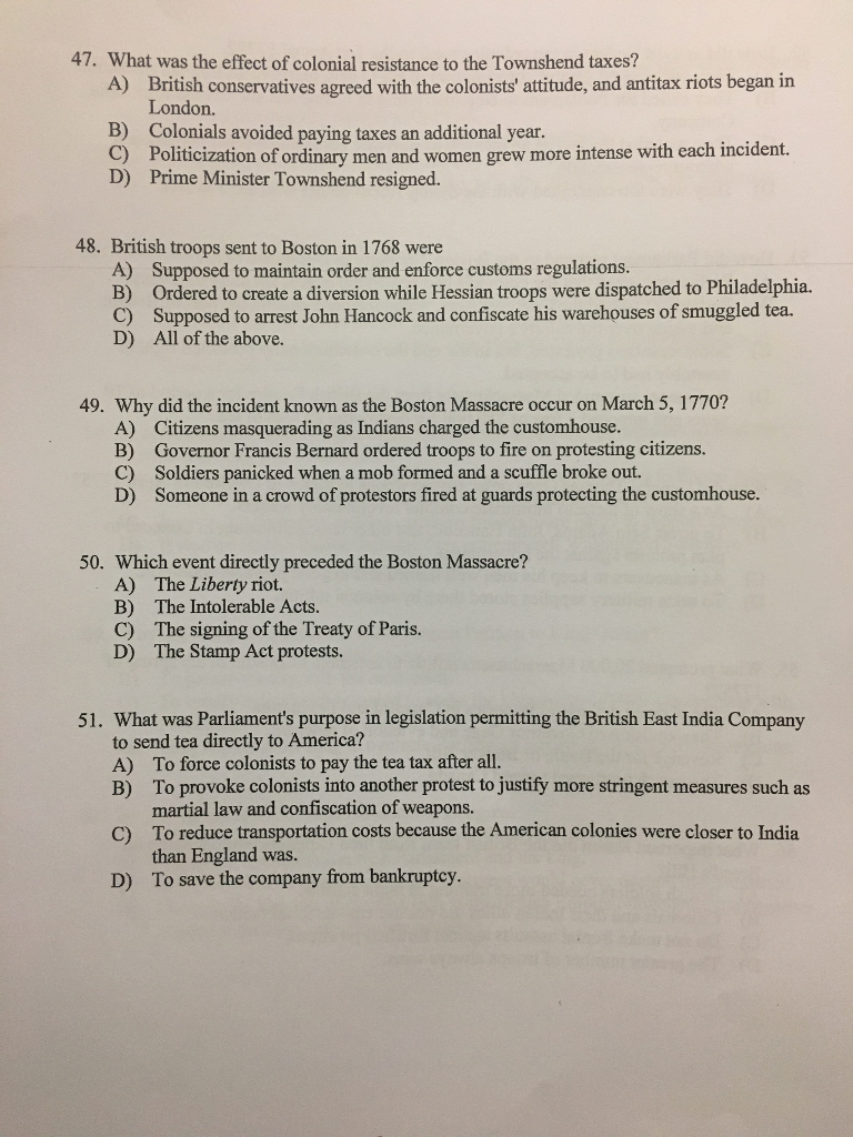 Solved 47. What was the effect of colonial resistance to the | Chegg.com