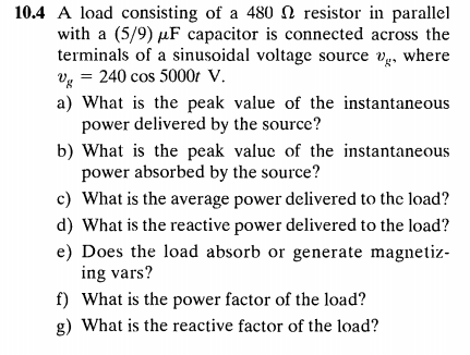 A load consisting of a 480 Ohm resistor in parallel | Chegg.com