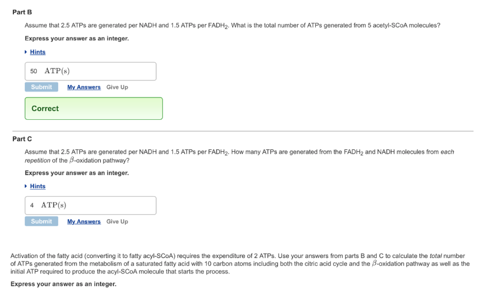 Solved Part B Assume that 2.5 ATPs are generated per NADH | Chegg.com