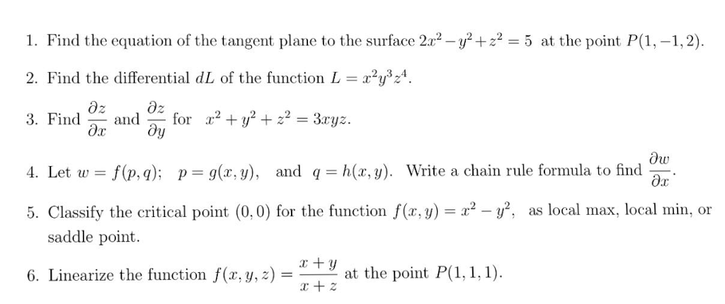 Solved 1. Find the equation of the tangent plane to the | Chegg.com