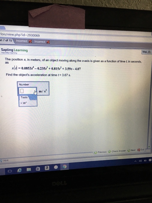 Solved The Position X In Meters Of An Object Moving Along