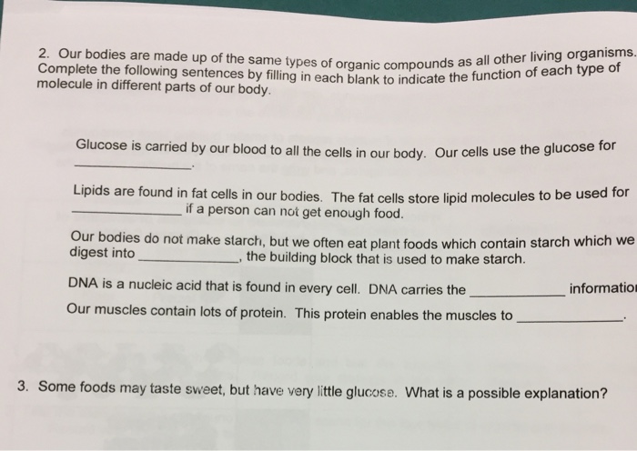 Solved 2. Our bodies are made up of the same types compounds | Chegg.com