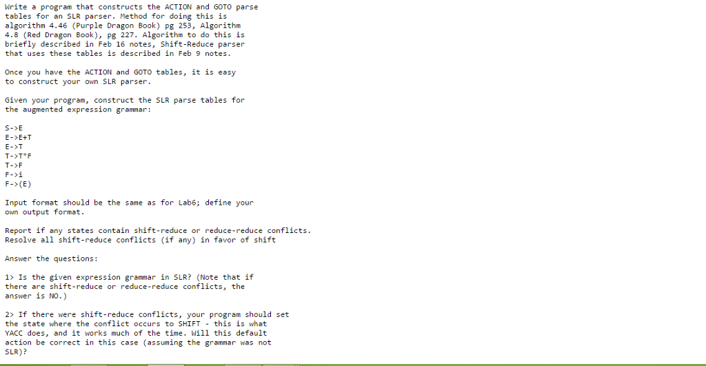 Solved Write a program that constructs the ACTION and GOTO | Chegg.com