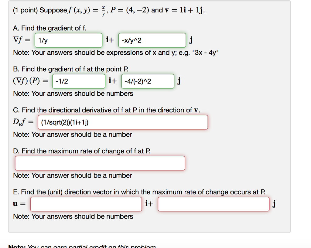 Solved (1 point) Suppose f (x ,y) = 즈 , P = (4,-2) and v = | Chegg.com