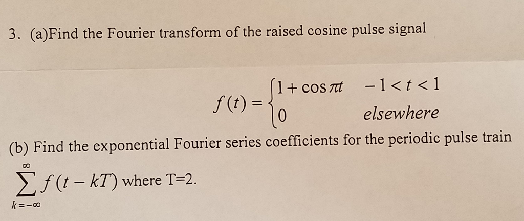 Solved Find the Fourier transform of the raised cosine pulse | Chegg.com