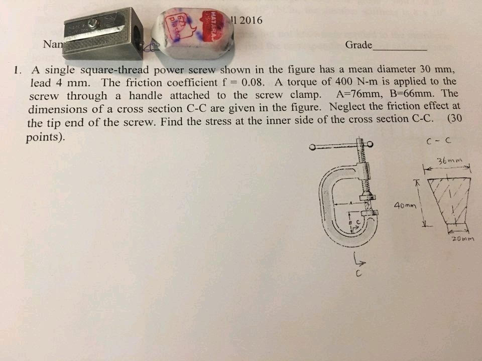 Solved 12016 Nar Grade 1. A single square-thread power screw | Chegg.com