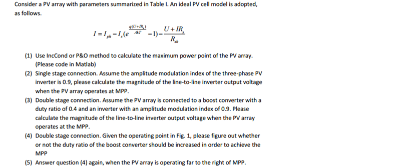 Consider a PV array with parameters summarized in | Chegg.com