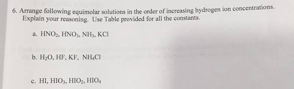 Arrange following equimolar solutions in the order of | Chegg.com