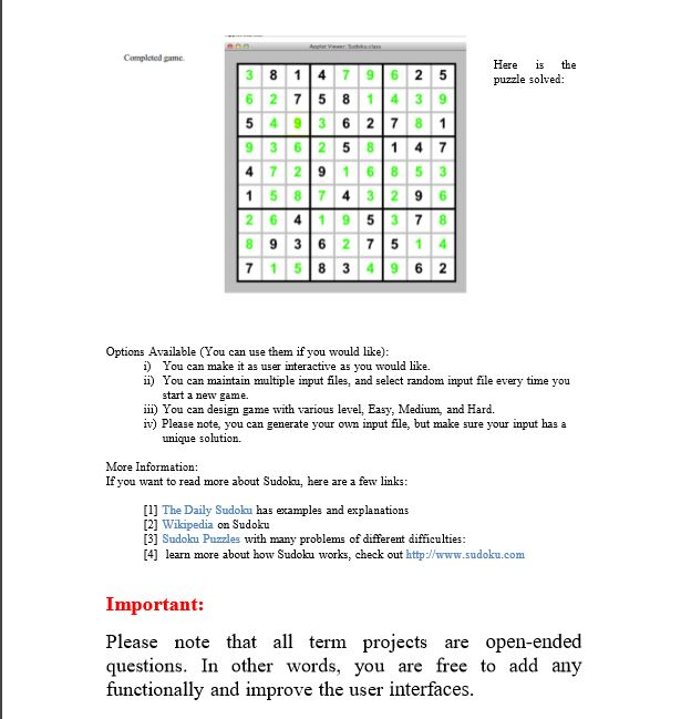 Solved OPTION 1 Sudoku Solver udo Sudoku is a popular puzzle | Chegg.com