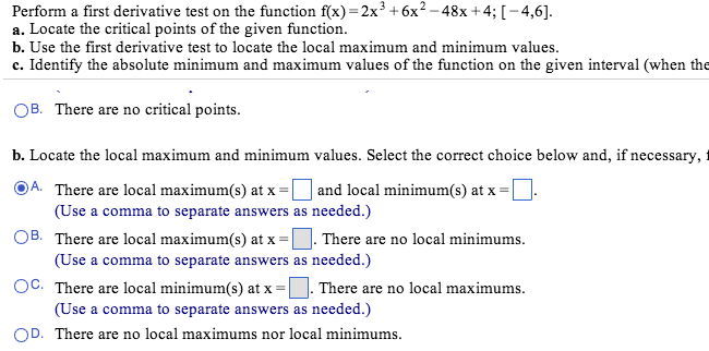 Solved Perform a first derivative test on the function f(x) | Chegg.com