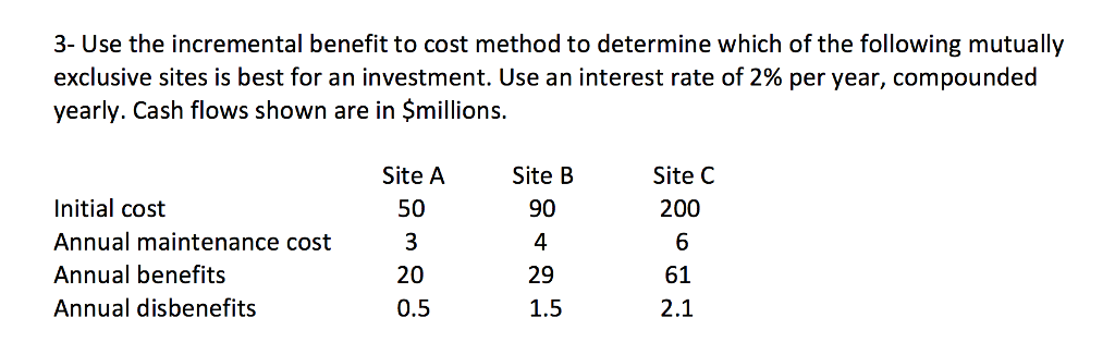 Solved Use the incremental benefit to cost method to | Chegg.com