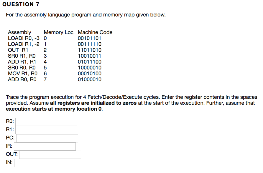 QUESTION 7 For the assembly language program and | Chegg.com