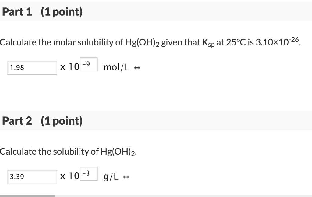 Solved Part 1 (1 point) Calculate the molar solubility of | Chegg.com